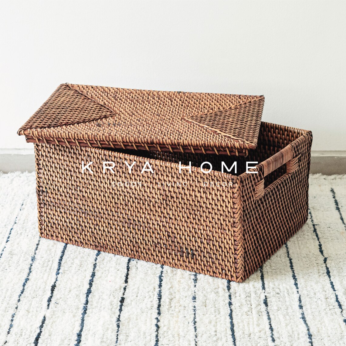 Rectangular Rattan Storage Box With Lid Food Container Box - Etsy