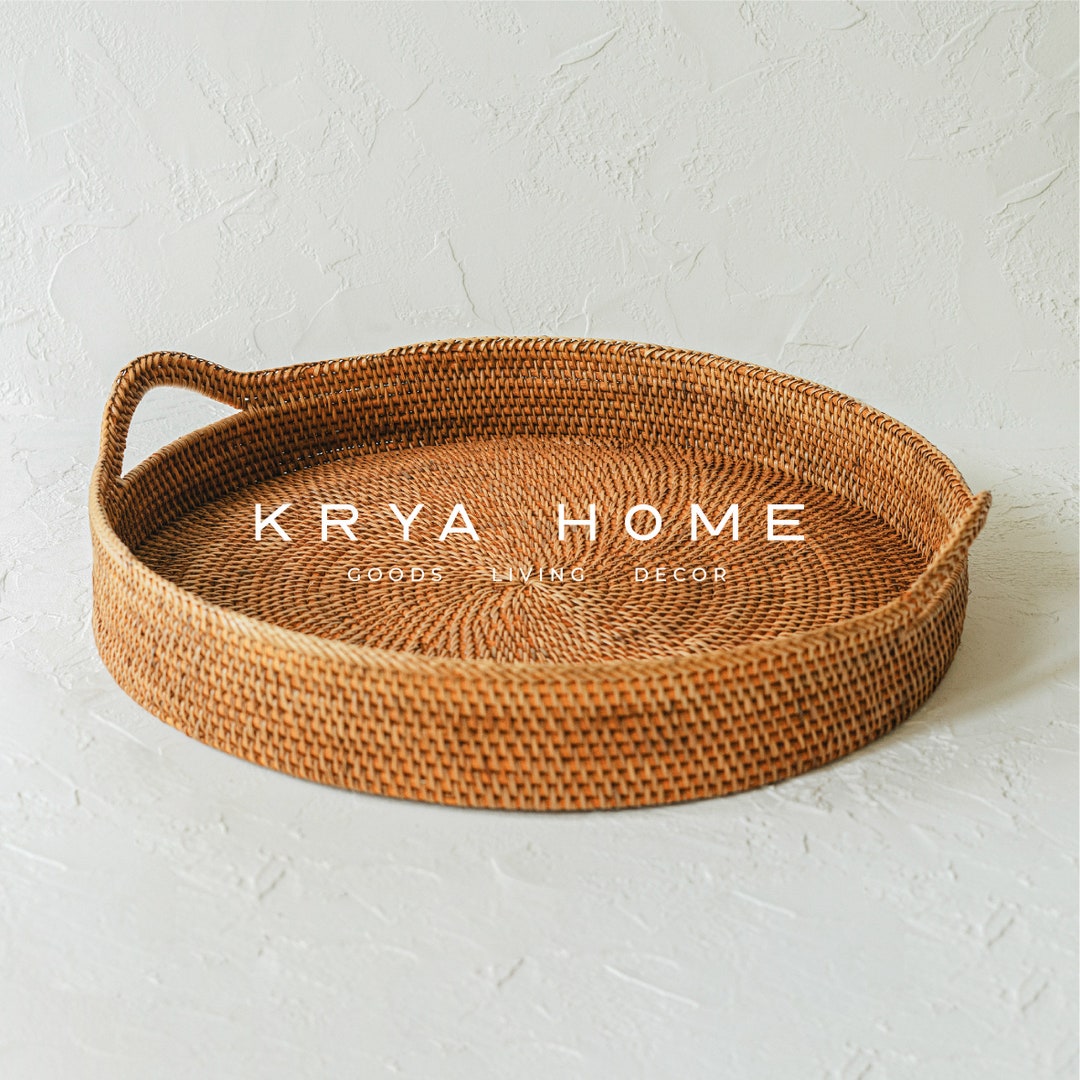 Handwoven Rattan Tray With Handle Wicker Tray Large Serving Tray ...