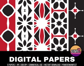 Red White and Black Digital Paper Pack, Digital Scrapbook Paper ...
