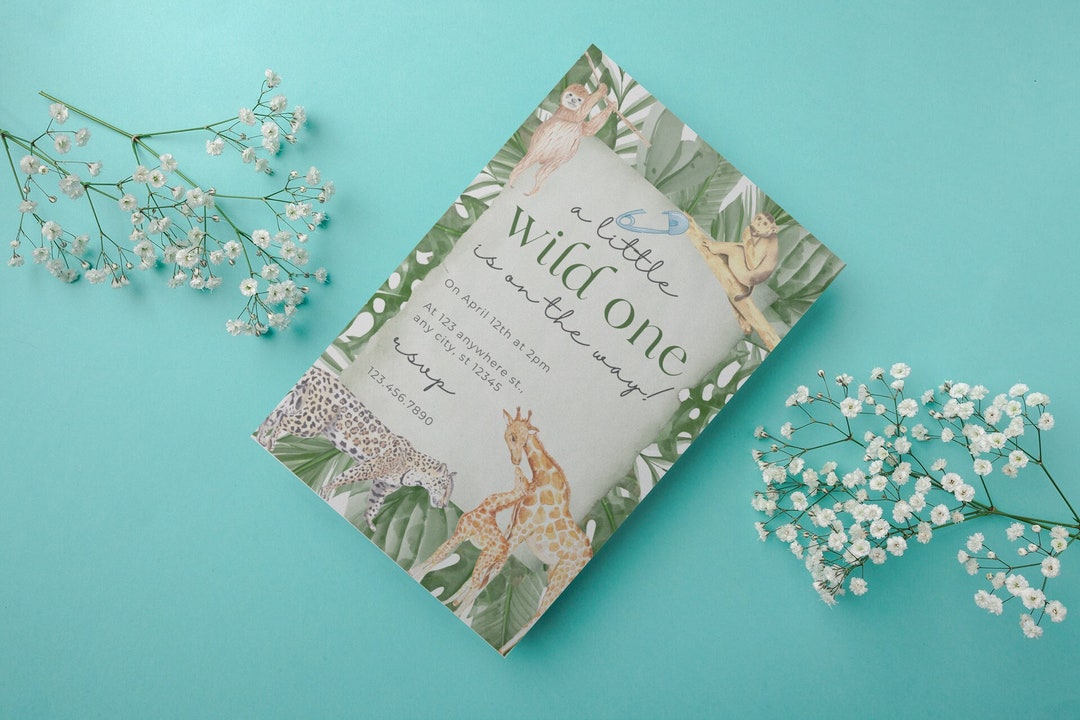 Editable A Little Wild One is on the Way Safari Baby Shower Invitation ...