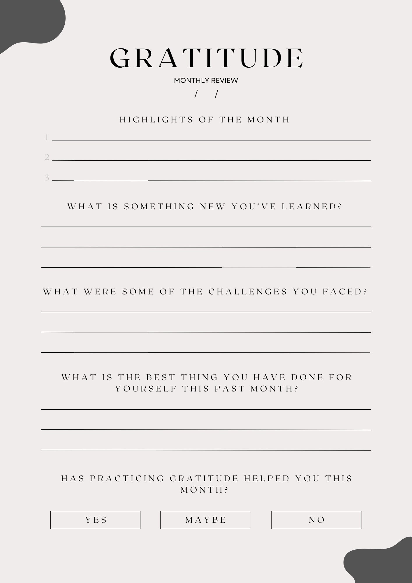 Daily Gratitude Journal Template, Daily Reflection, Self Affirmation ...