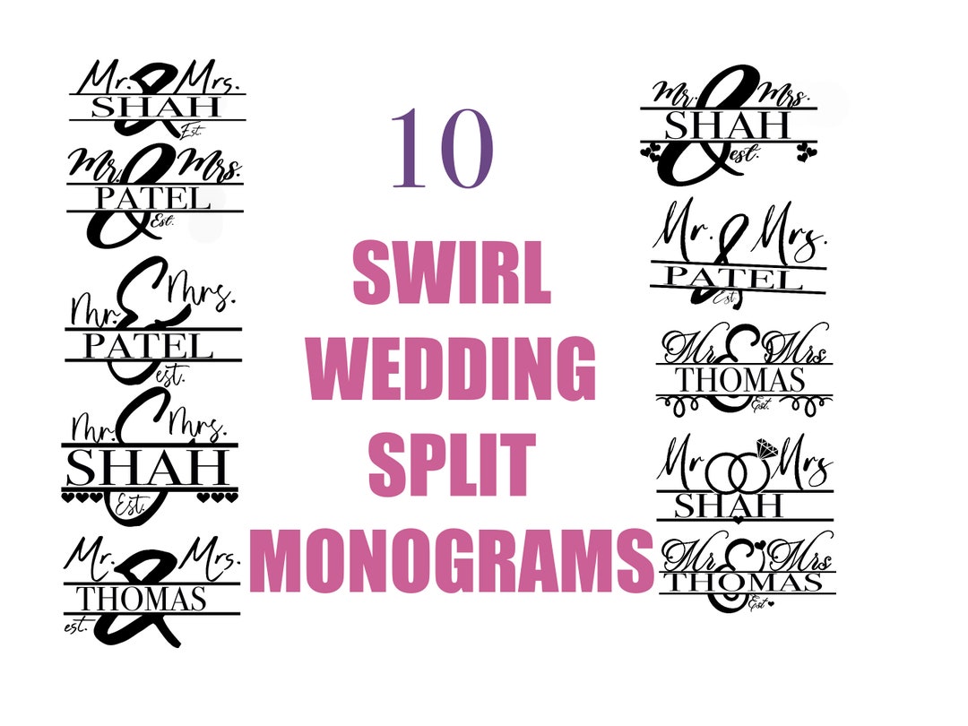 Swirl Wedding Split Monogram Bundles SVG / PNG / JPG / Dxf Graphic File ...