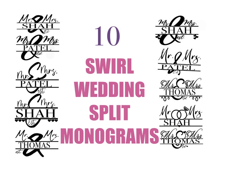 Swirl Wedding Split Monogram Bundles SVG / PNG / JPG / Dxf Graphic File ...
