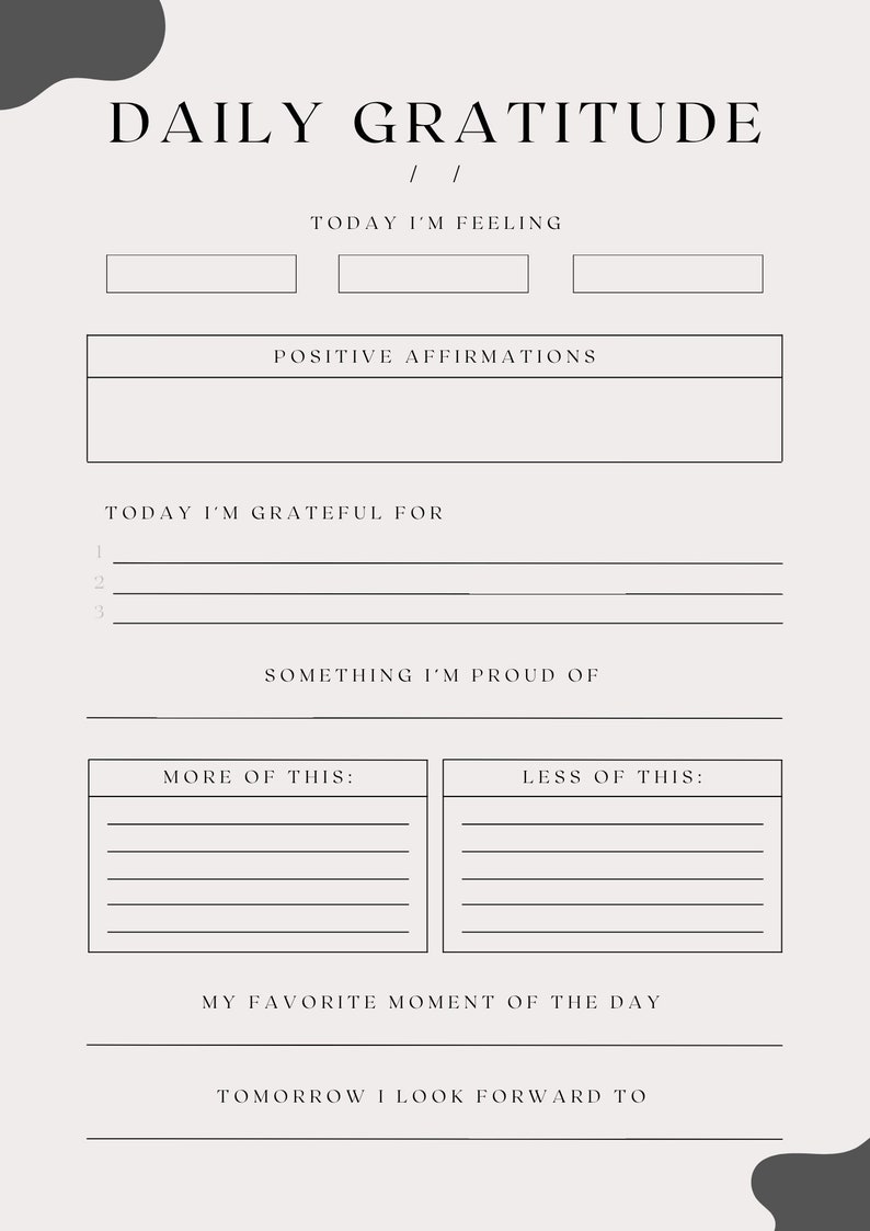 Daily Gratitude Journal Template, Daily Reflection, Self Affirmation ...