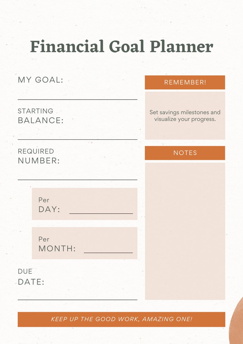 Financial Goal Planner, Budget Planner, Financial Savings Tracker ...