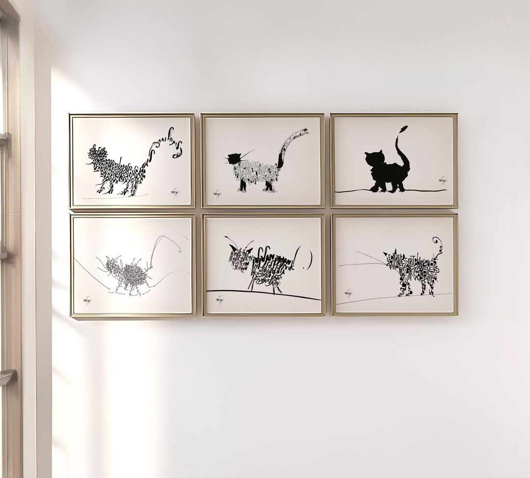 Cat Illustration Print, Cat Lover Gift Wall Art, Calligraphy Art ...