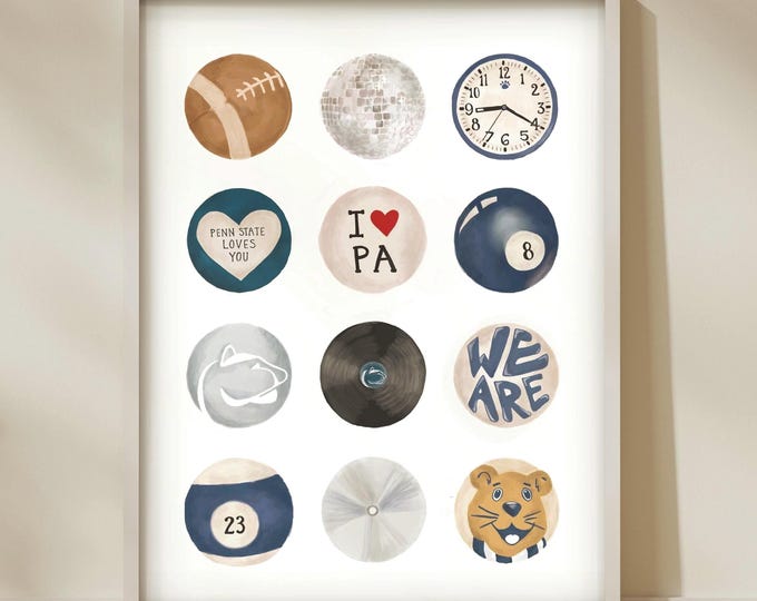 Penn State Handpainted Circle Collage Poster, College Dorm Room Decor ...
