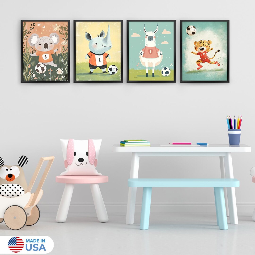 Jungle Goalkeepers Sports Animals Nursery Prints – Playful Kids Wall ...