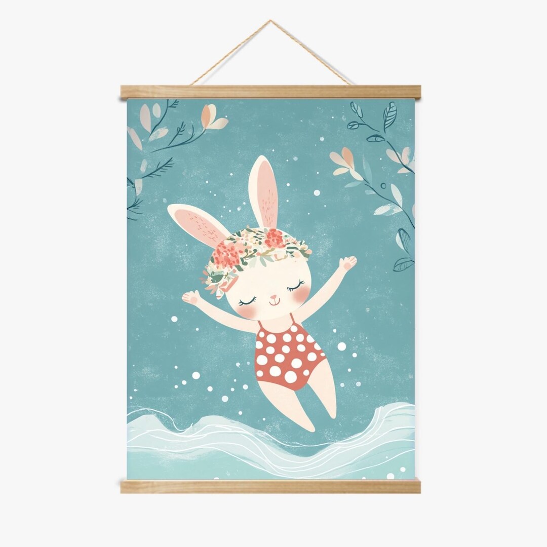 Bonnie the Splashing Bunny Wood Frame Hanger by Dancing Littles Jungle ...