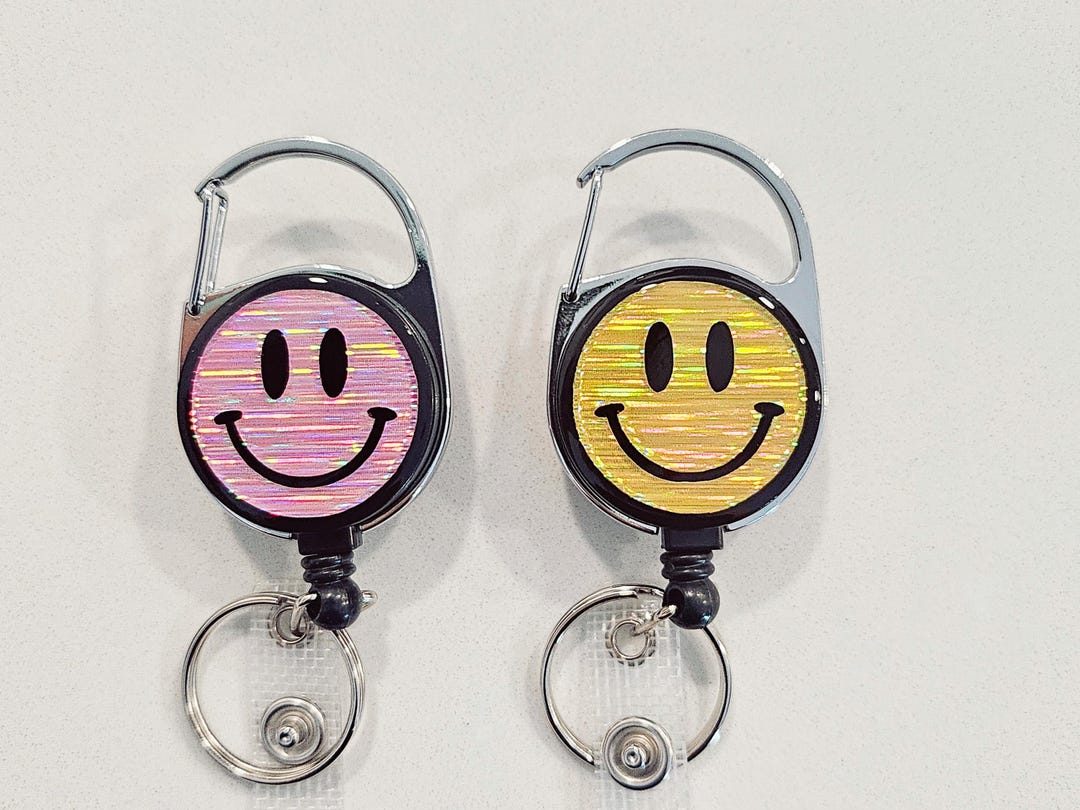 Smile Retractable ID Badge Holder Badge Reel With Belt Clip and Key ...