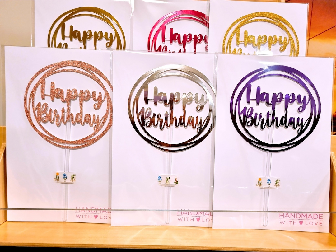 Round Happy Birthday Cake Topper/ Happy Birthday Cake Topper/ Glitter ...