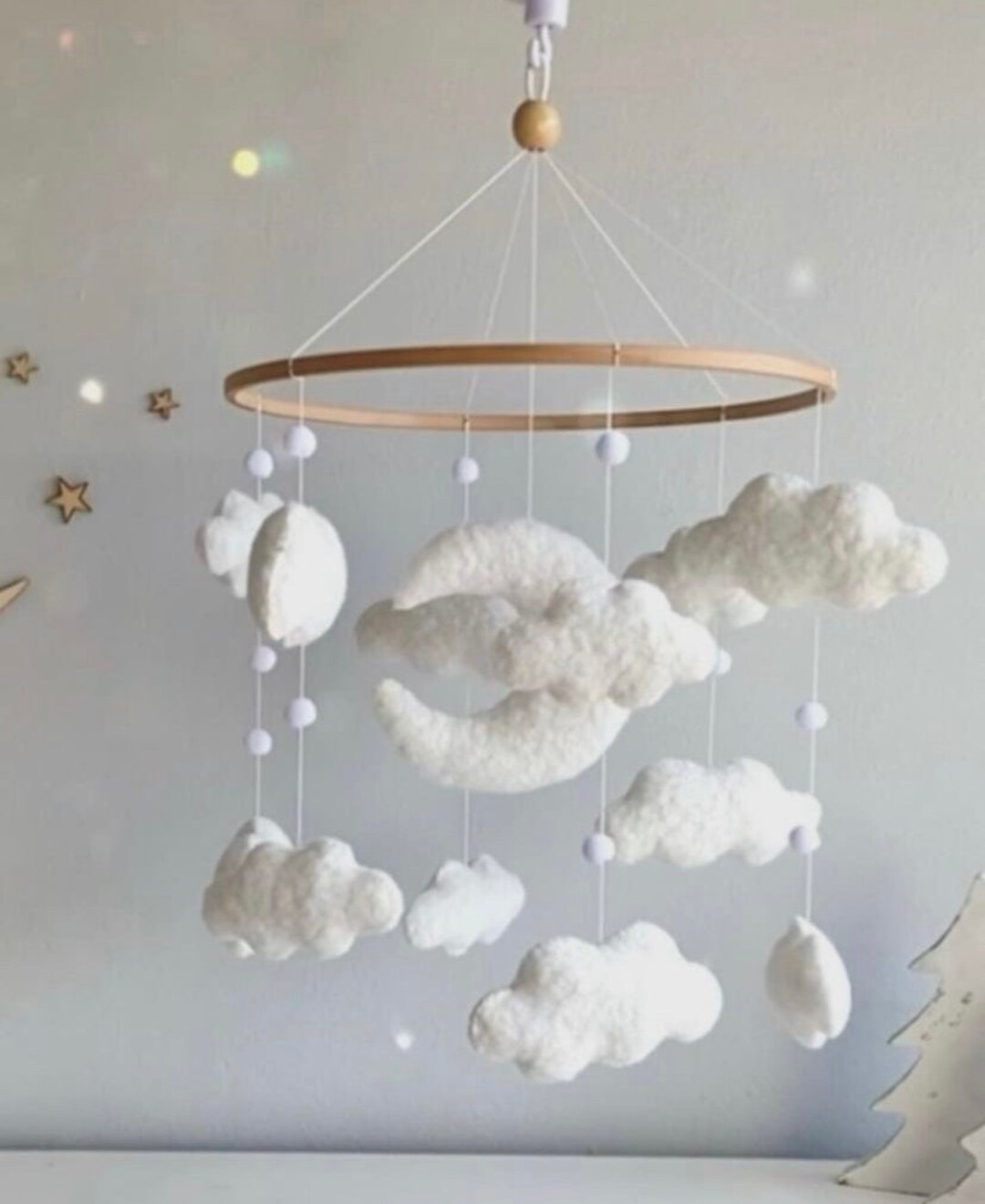 Twelve Cloud & Moon Baby Mobile, Baby Mobile Neutral, Baby Mobile White ...