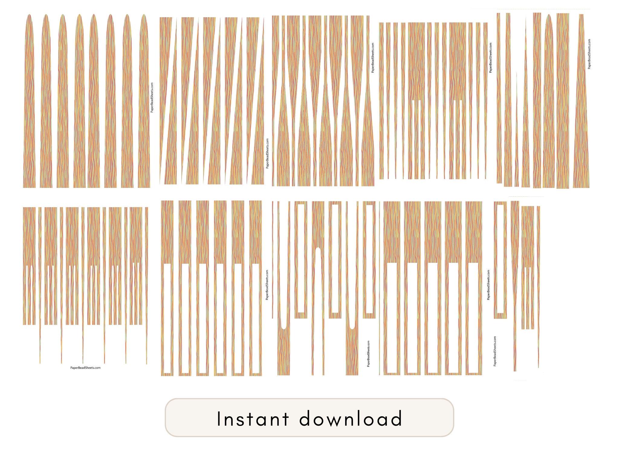 Printable Paper Bead Sheets Patterns Rose Green Wavy Stripes - Etsy