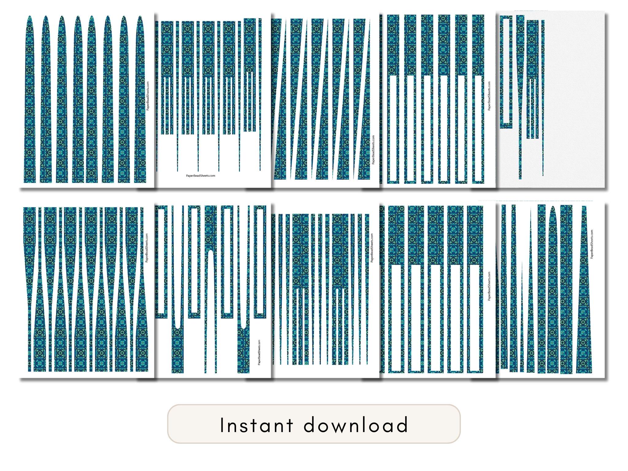 Printable Paper Bead Sheets Patterns Blues and Greens 1 - Etsy