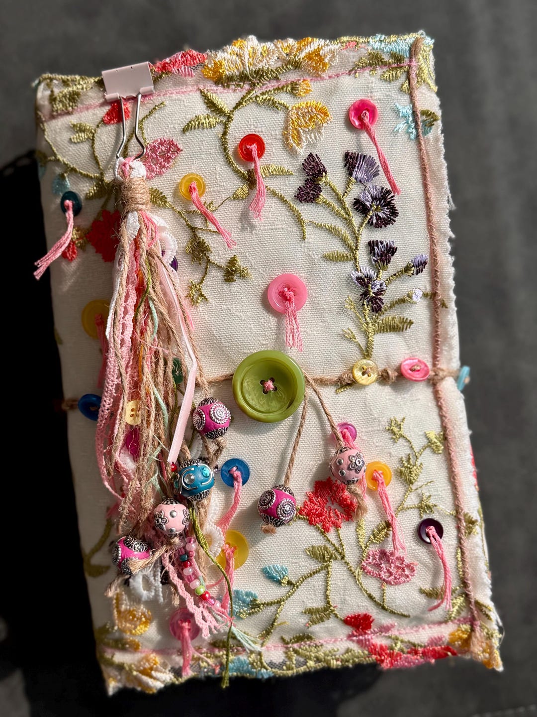 Handmade Junk Journal “BUTTONS & BEADS” Trifold Fabric Softcover in ...
