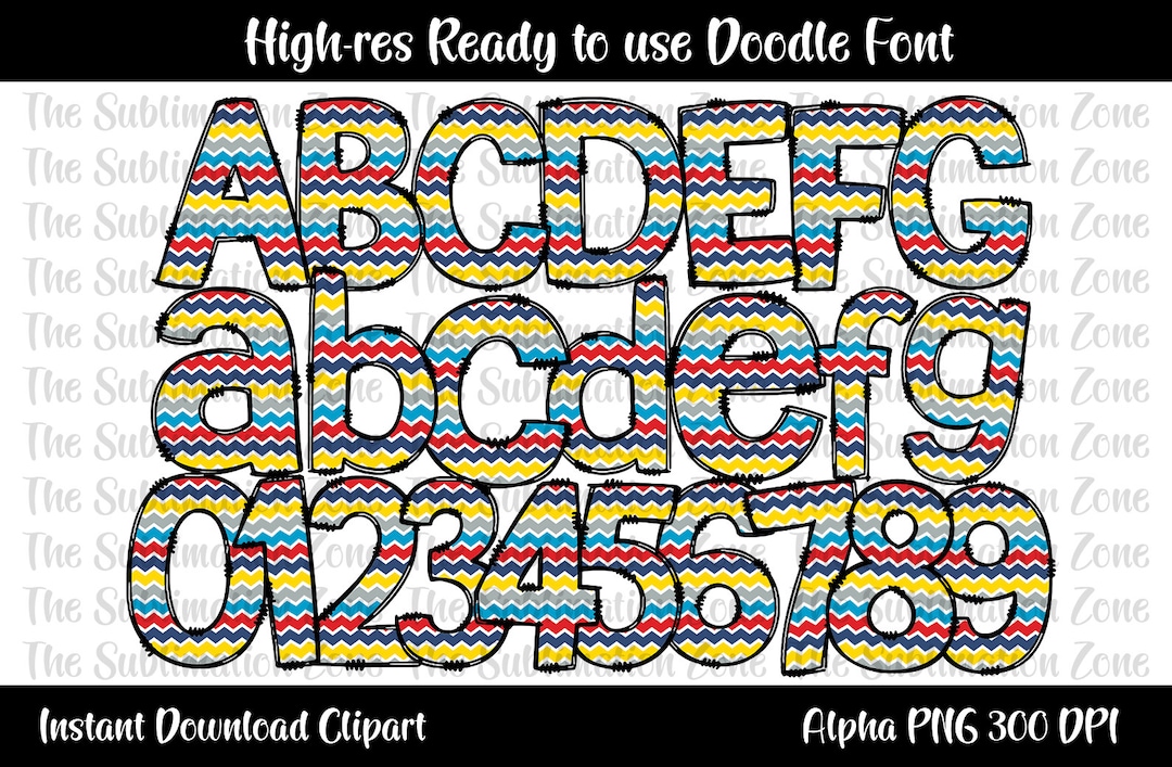 Doodle Alphabet Letters Color Waves PNG Download, 0-9 , A-z, A-Z ...