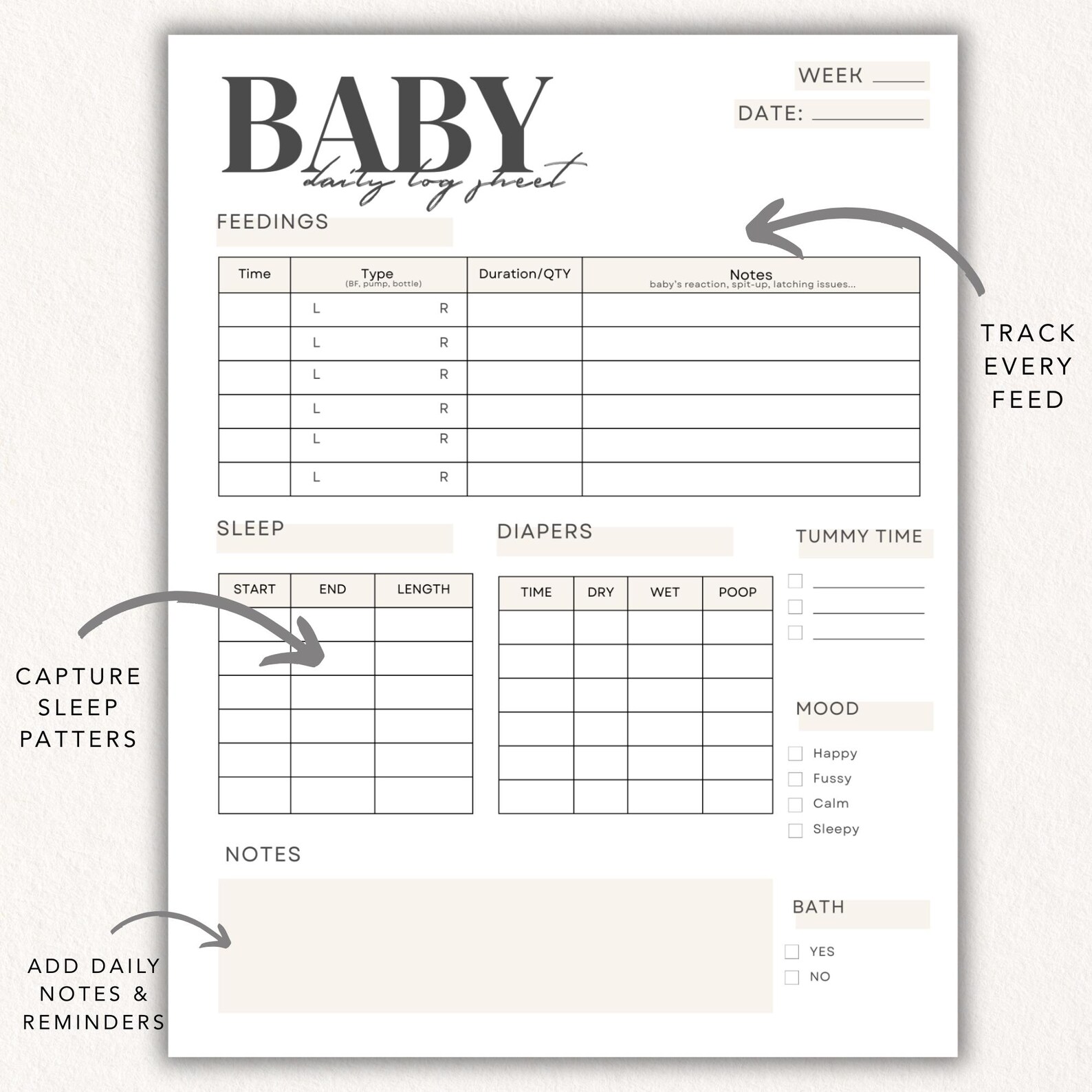 Daily Newborn Log Sheet Printable | Baby Tracker PDF | Feeding Diaper ...