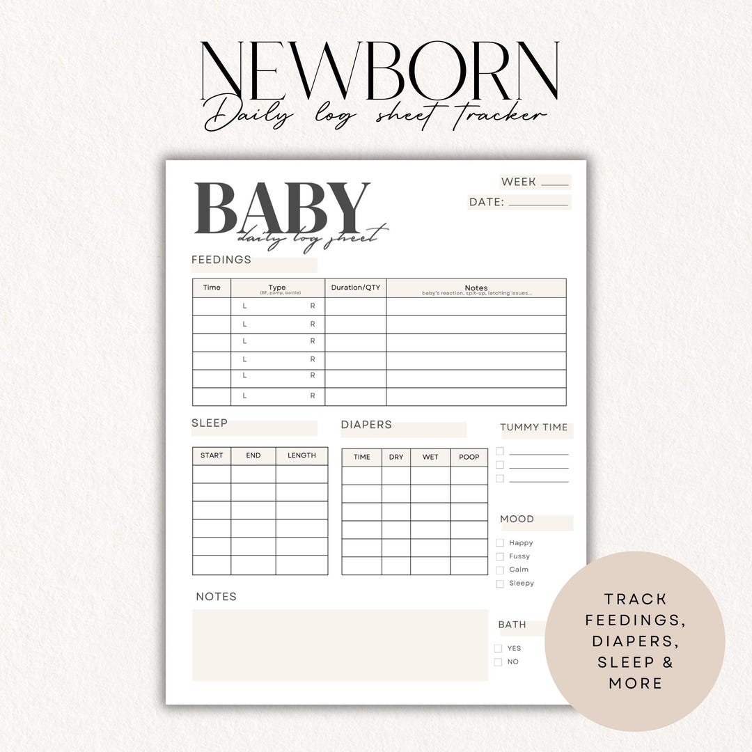 Daily Newborn Log Sheet Printable | Baby Tracker PDF | Feeding Diaper ...