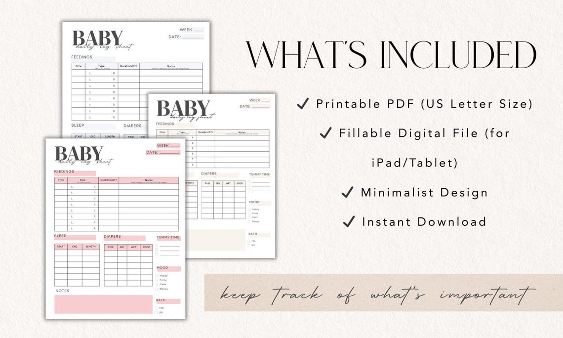 Daily Newborn Log Sheet Printable | Baby Tracker PDF | Feeding Diaper ...