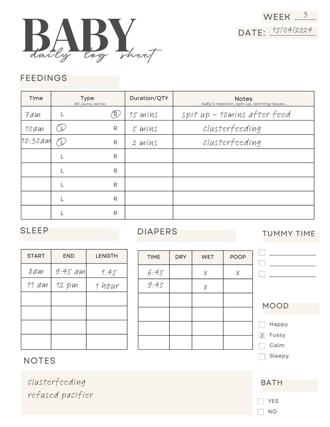Daily Newborn Log Sheet Printable | Baby Tracker PDF | Feeding Diaper ...