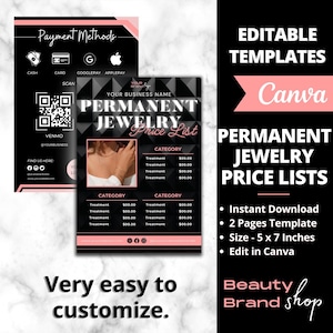 Editable Permanent Jewelry Price Lists, Printable Price List Design ...