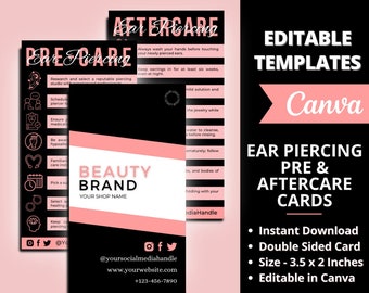 Customizable Ear Piercing Aftercare Canva Card Template, Printable ...