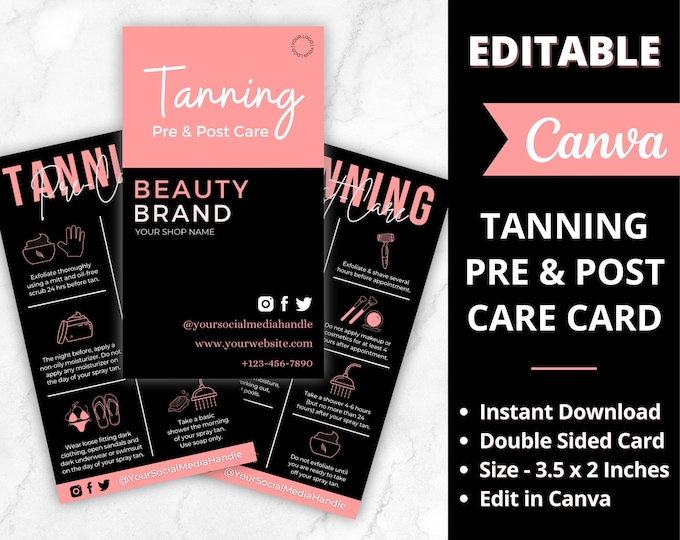 Editable Spray Tan Prep Card Template, DIY Artist Tanning Care Card ...