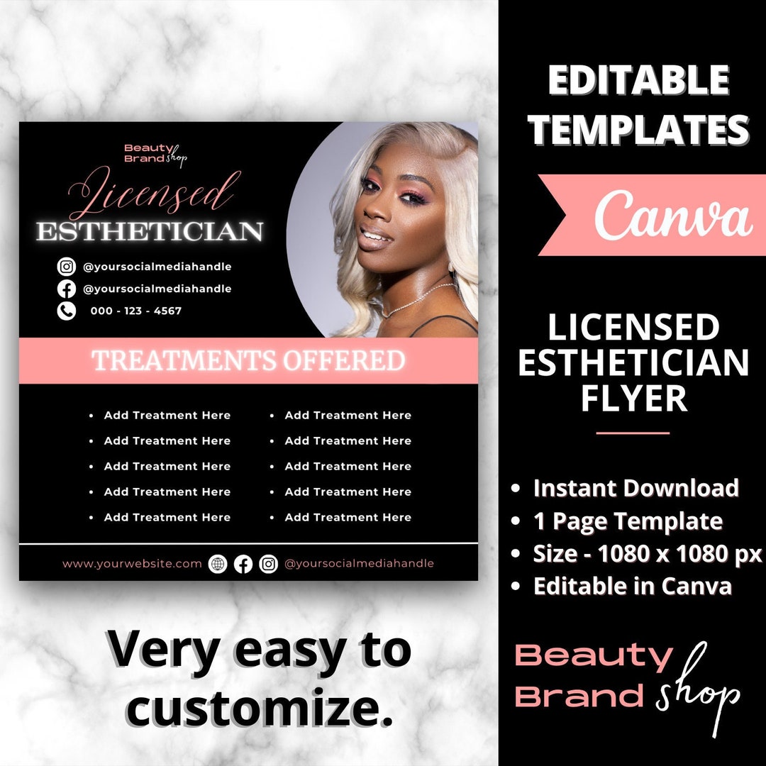 Esthetician Flyer, DIY Flyer Template Design, Skin Care Services Flyer ...