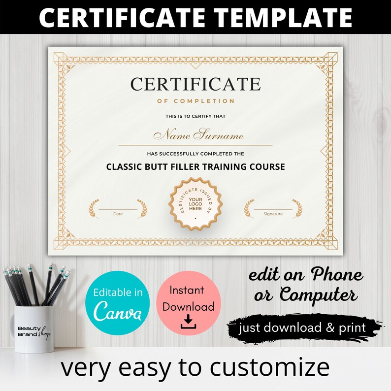 DIY Certificate of Completion, Editable Beauty Course Certificate ...