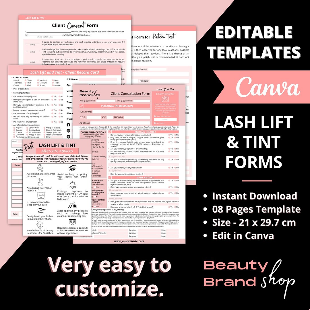 Lash Lift and Tint Consent Form, Lash Lift Forms, Eyelash Lifting Form ...