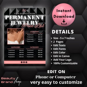 Editable Permanent Jewelry Price Lists, Printable Price List Design ...