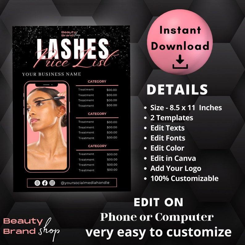 LASHES Price List, DIY Flyer Template Design, Pricelist Flyer, Pricing ...