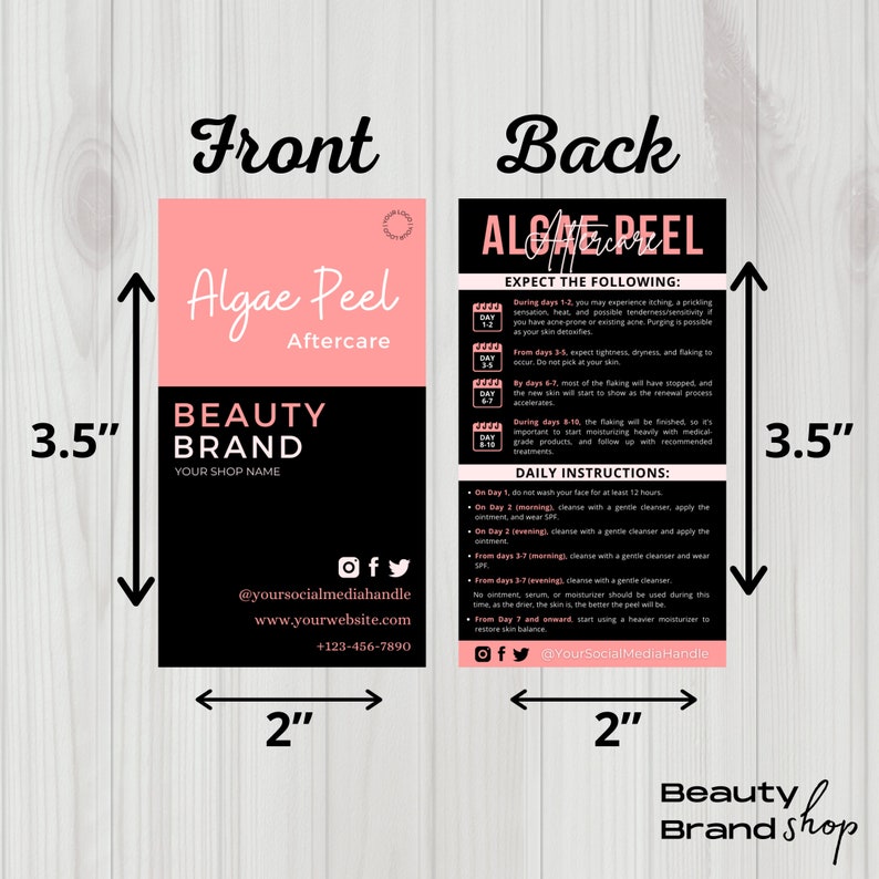 Editable Algae Peel Aftercare Cards, Algae Face Peel Pre Care Cards ...