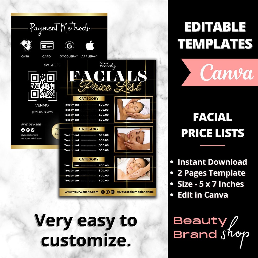 Facials Price List, Facial Luxury Pricelist, Beauty Salon Flyer ...