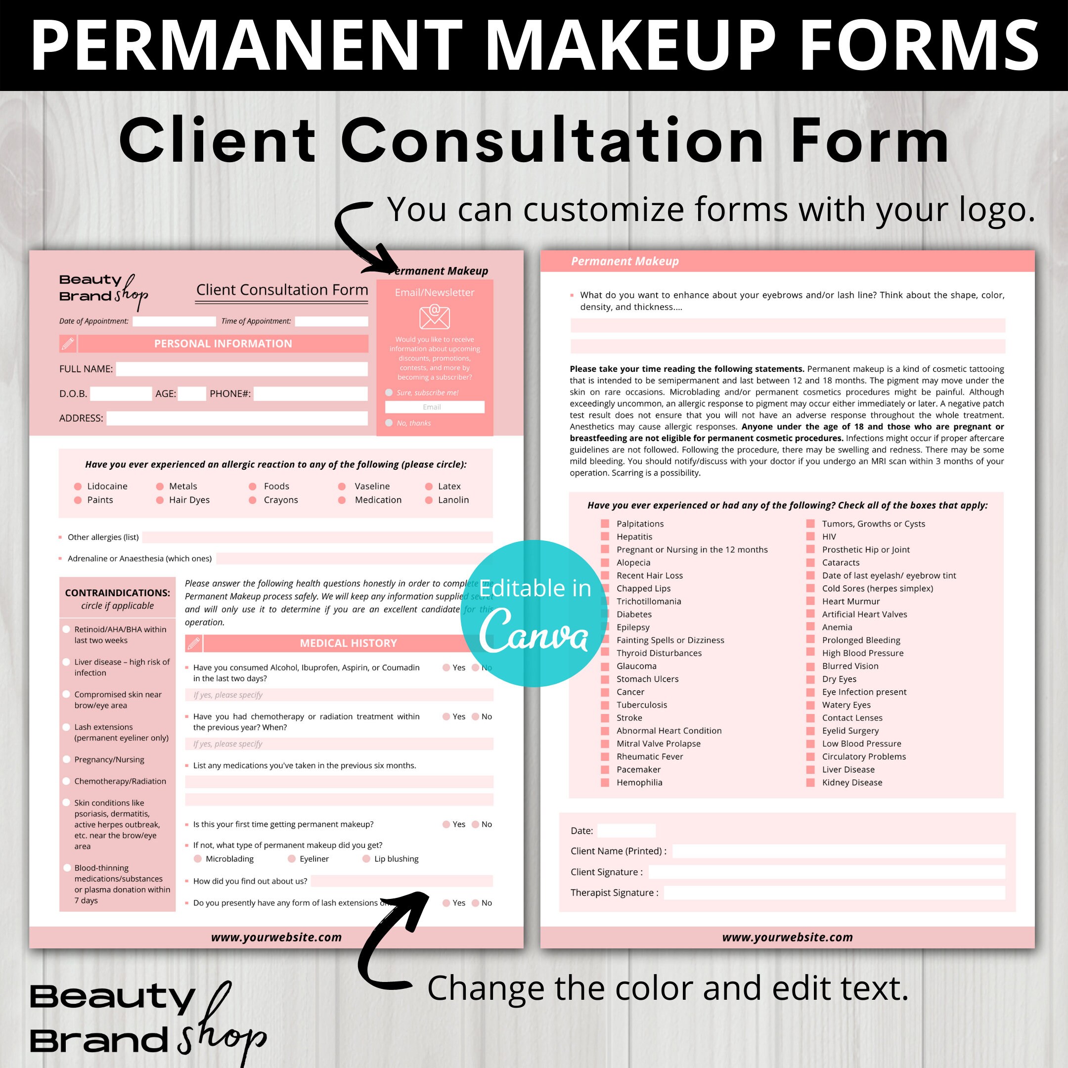 Editable Permanent Makeup Forms PMU Consent Forms - Etsy