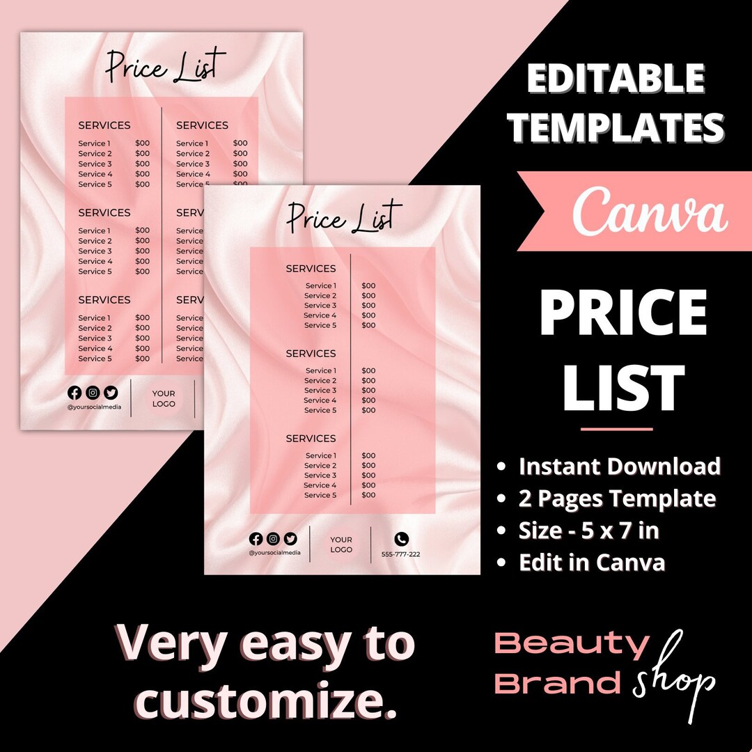 Stylish Price List Template for Makeup, Hair, Beauty, Spa, Lash ...