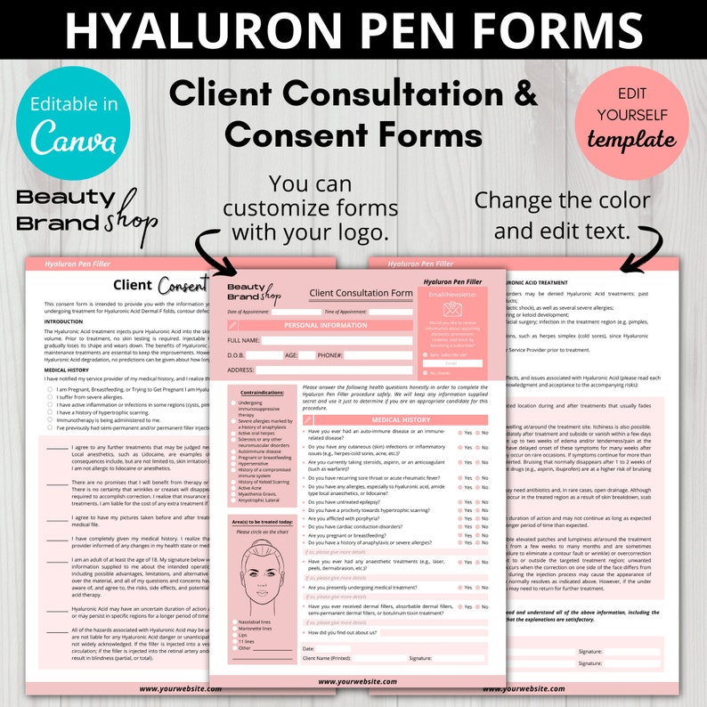 Hyaluron Pen Templates Bundle, Hyaluron Pen Forms, Precare and ...