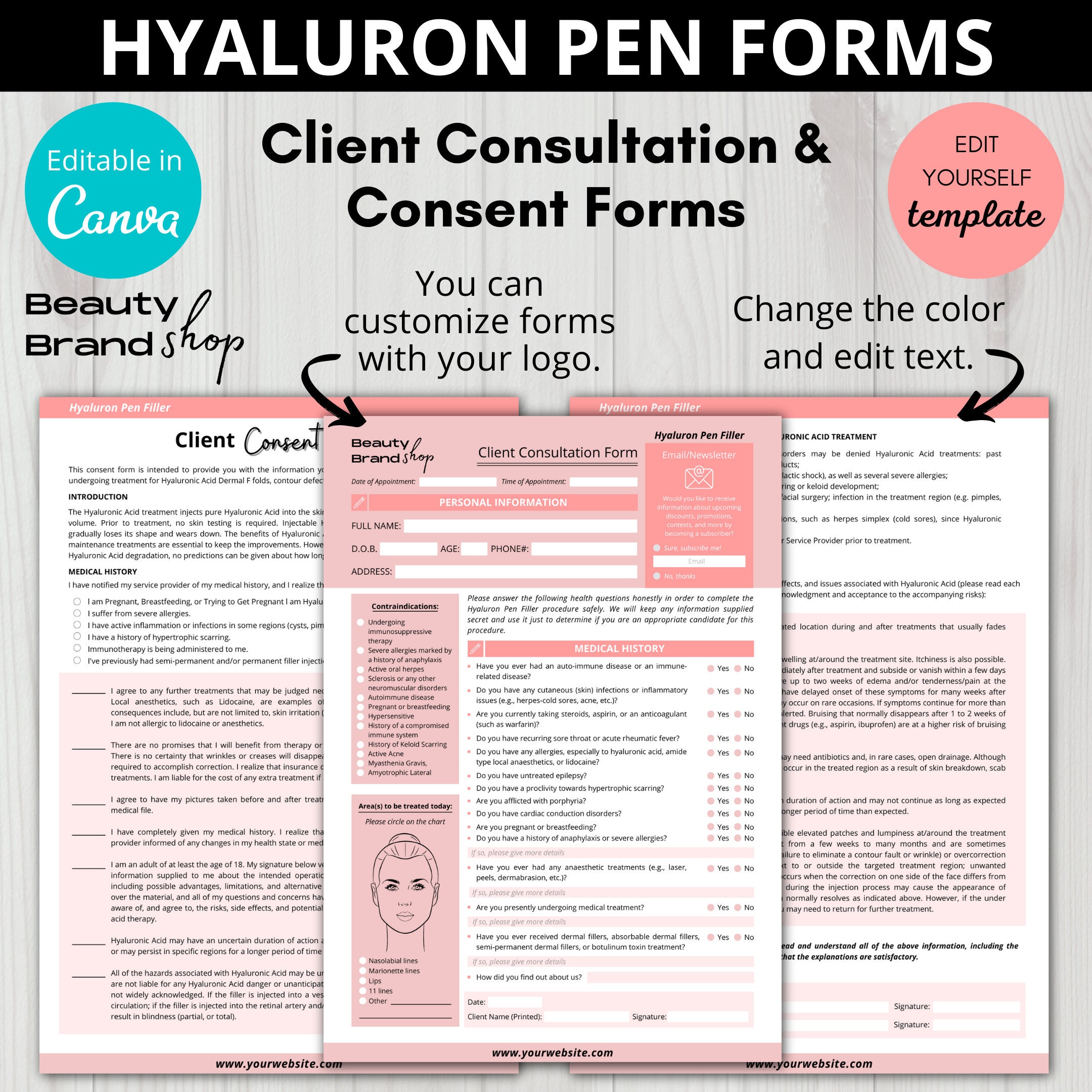 Hyaluron Pen Templates Bundle, Hyaluron Pen Forms, Precare and ...