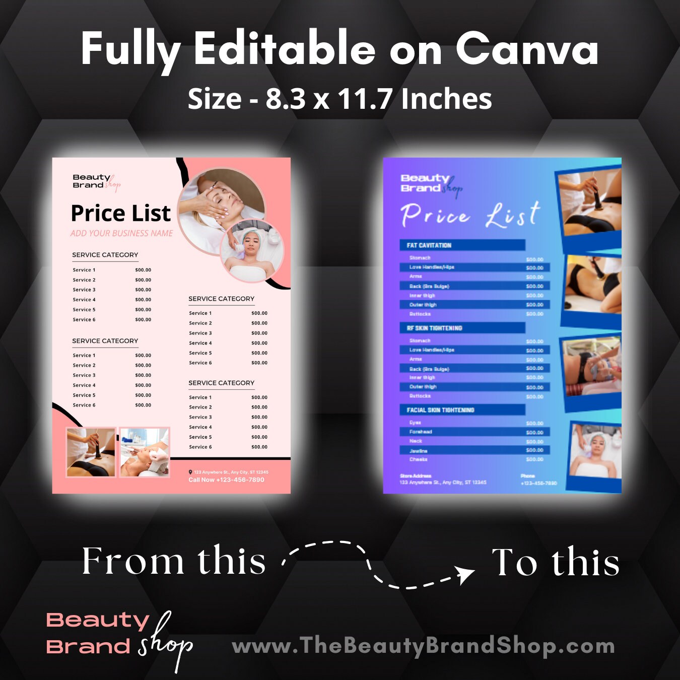 Body Sculpting Pricelist, Price List Template, Printable Pricing Menu, Salon Price List ...