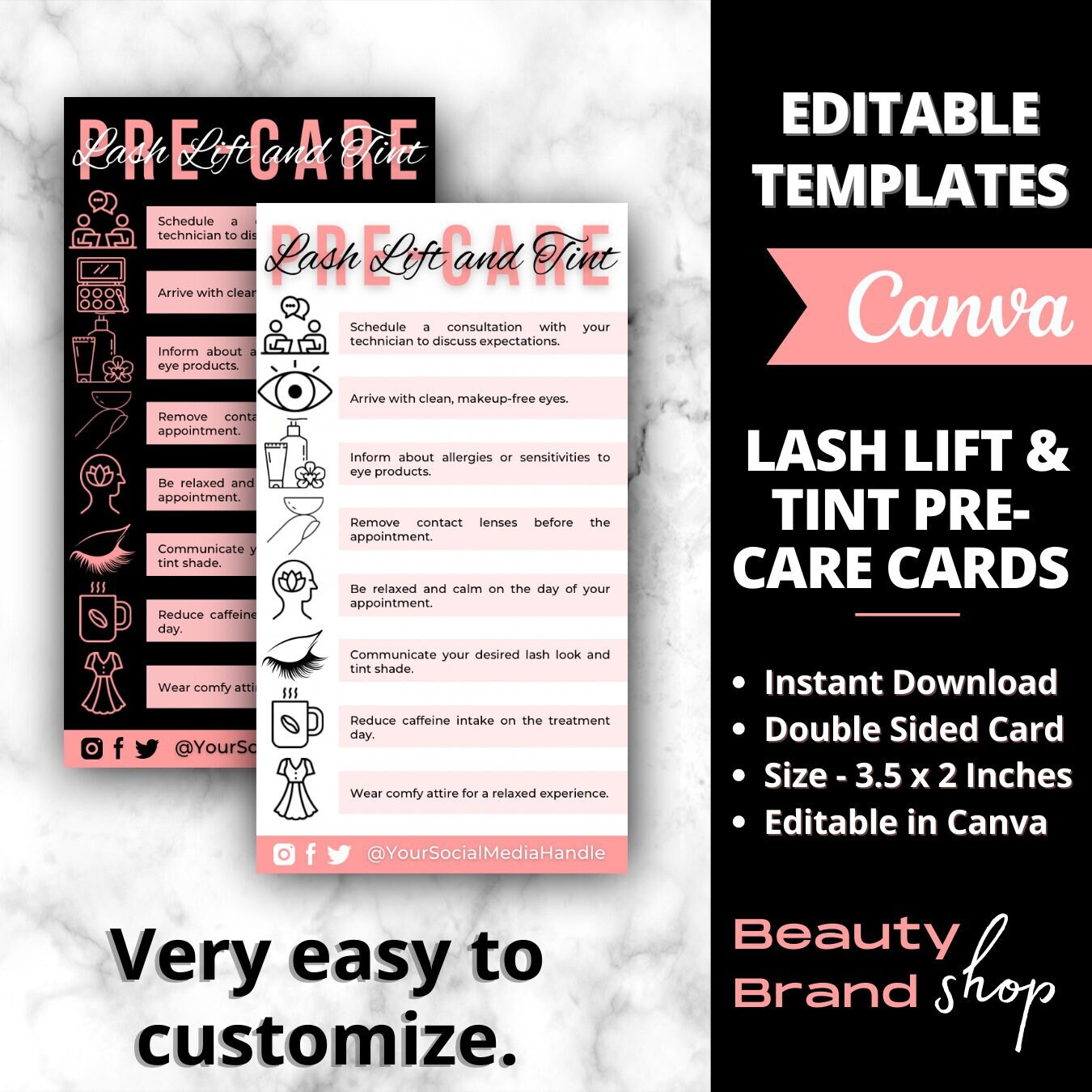 Lash Lift Pre- Care Card Template, Editable Eyelash Care Guide, Lash ...