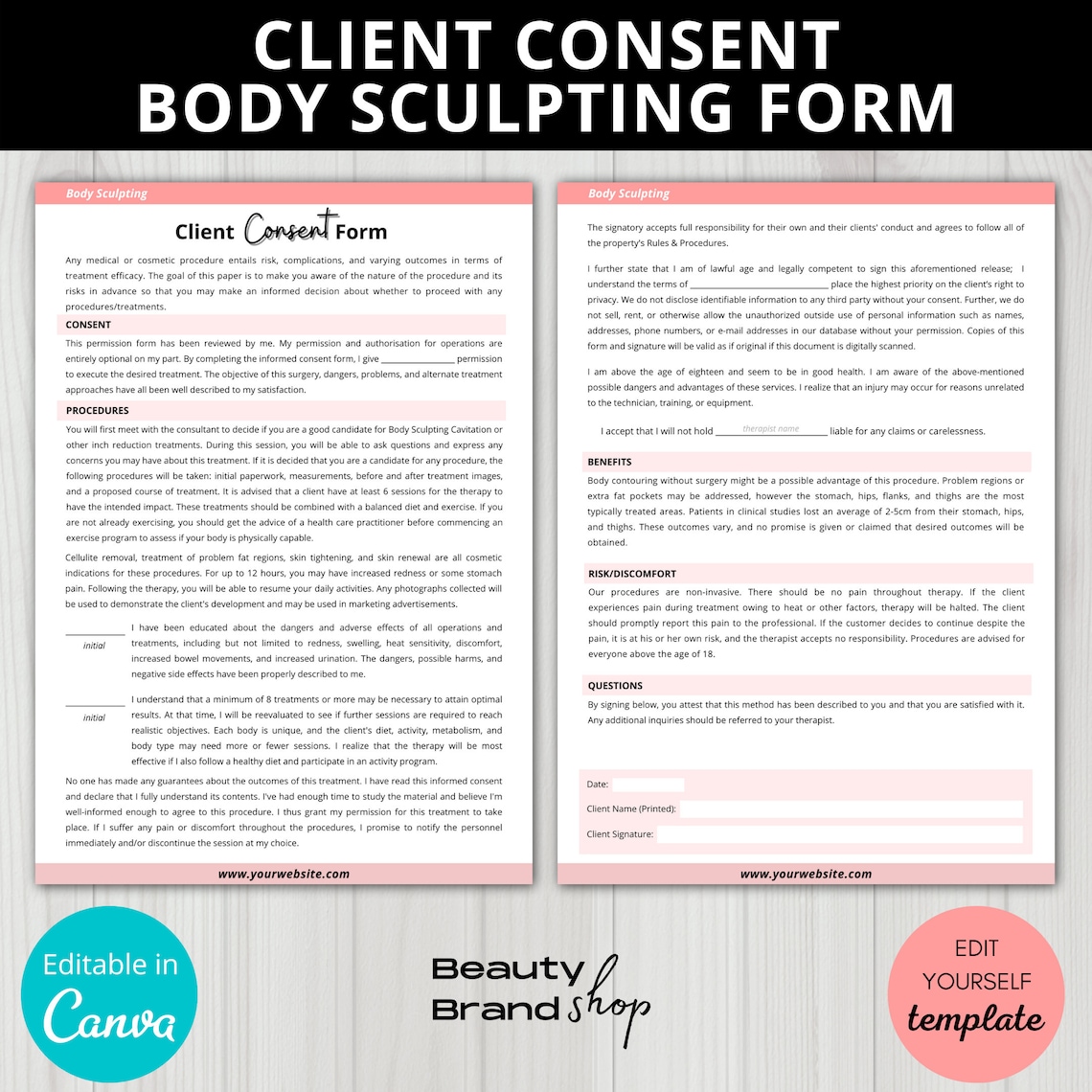 Editable Consent Form Body Sculpting Forms Body Contouring - Etsy Canada