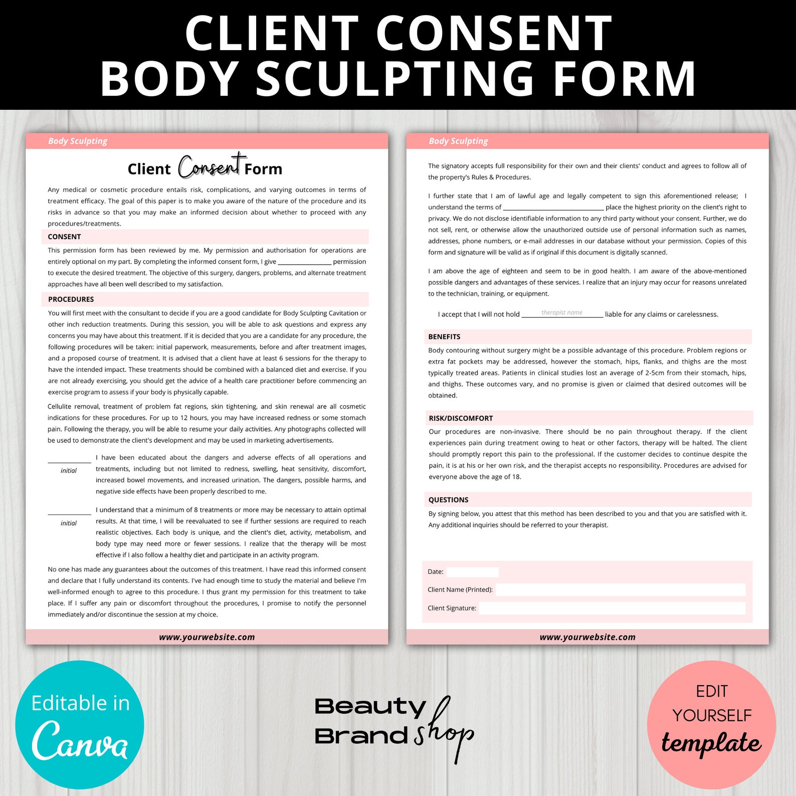 Editable Consent Form, Body Sculpting Forms, Body Contouring Consent ...