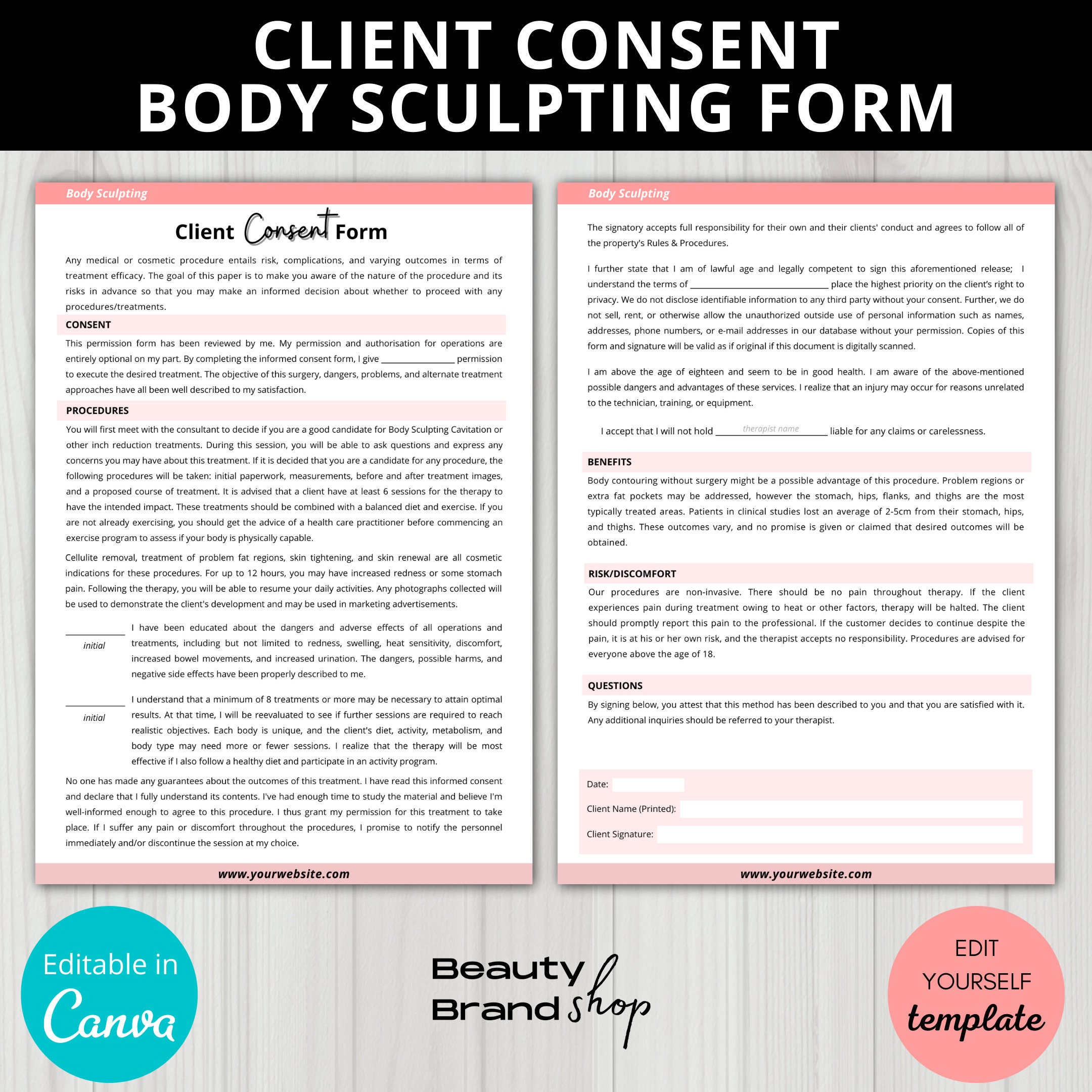 Editable Consent Form, Body Sculpting Forms, Body Contouring Consent ...