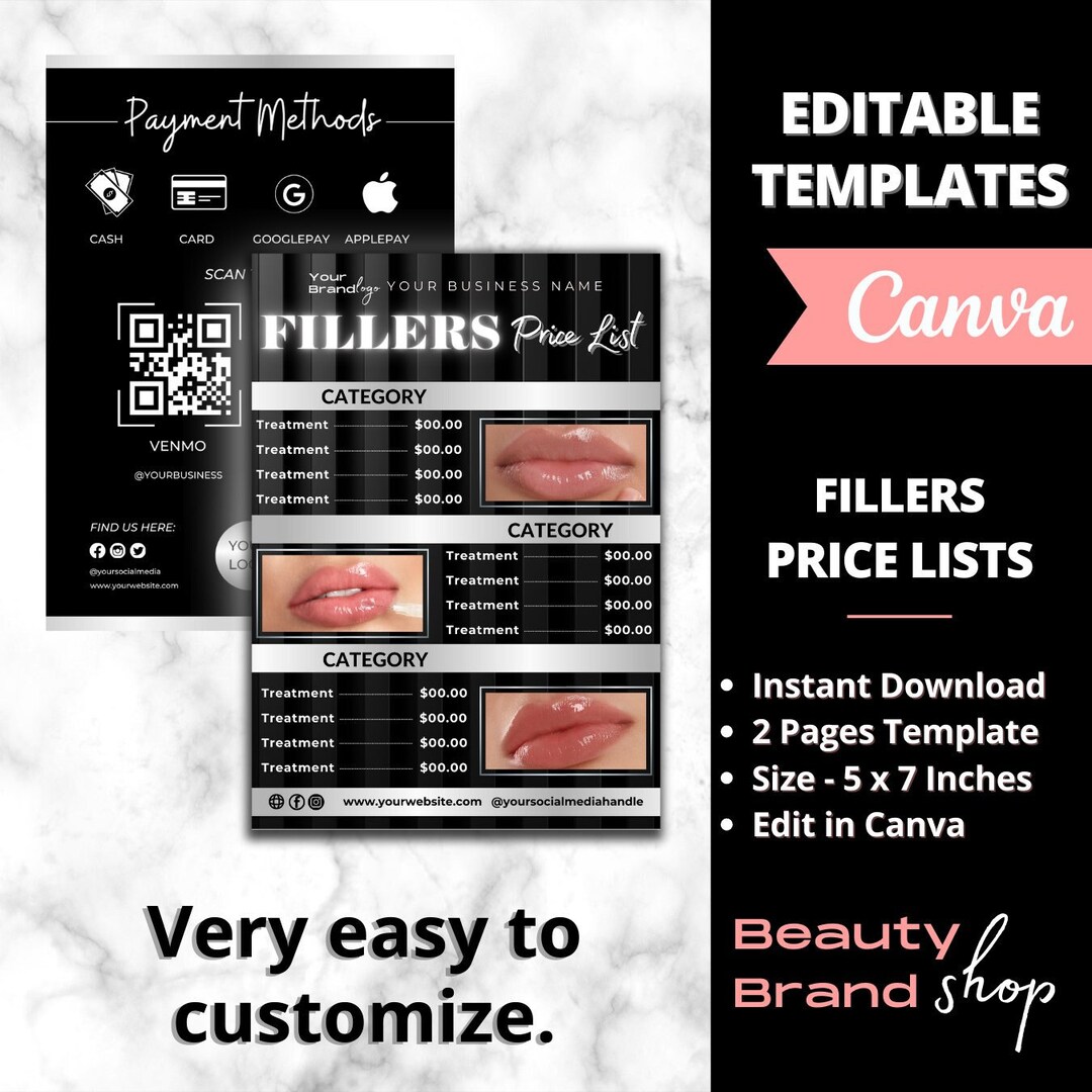 Filler Price List, Luxury Botox and Filler Canva Template, Injector ...