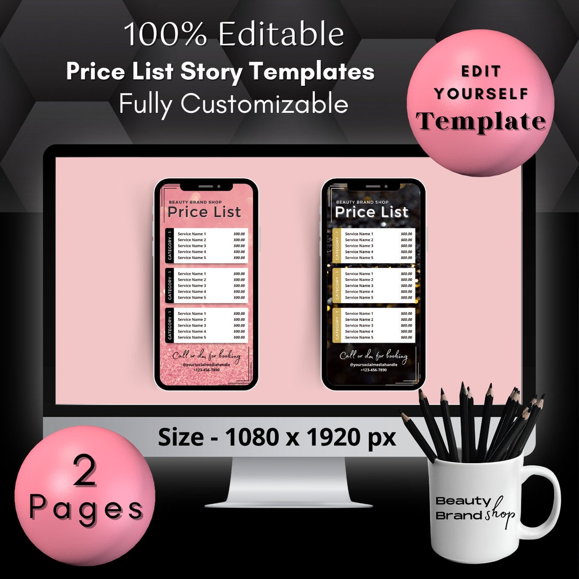 Instagram Price List Template for Story Highlights, IG Stories Price ...