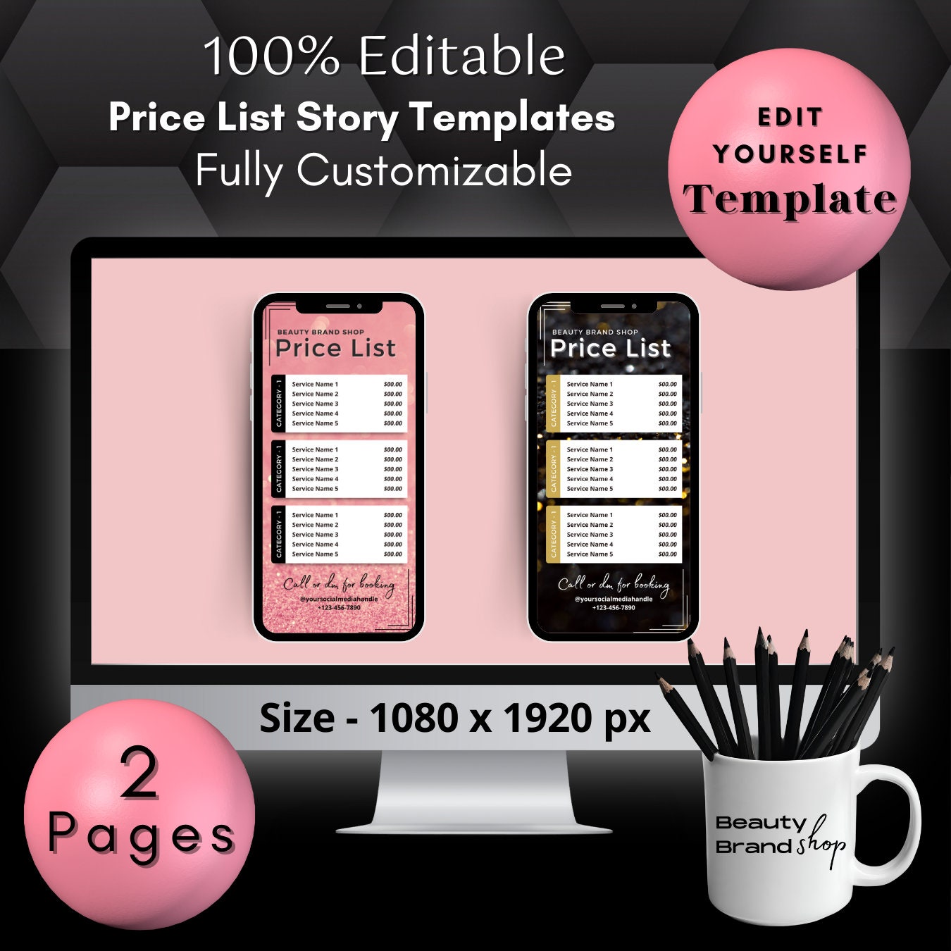 Instagram Price List Template for Story Highlights, IG Stories Price ...