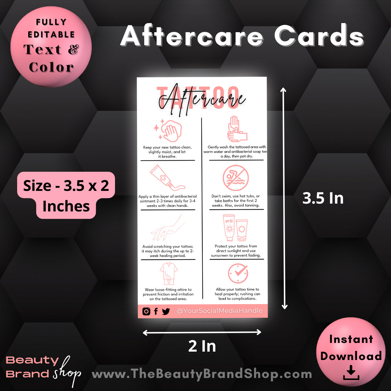 Tattoo Aftercare Cards Template With Icons, Editable Care Card, Tattoo ...