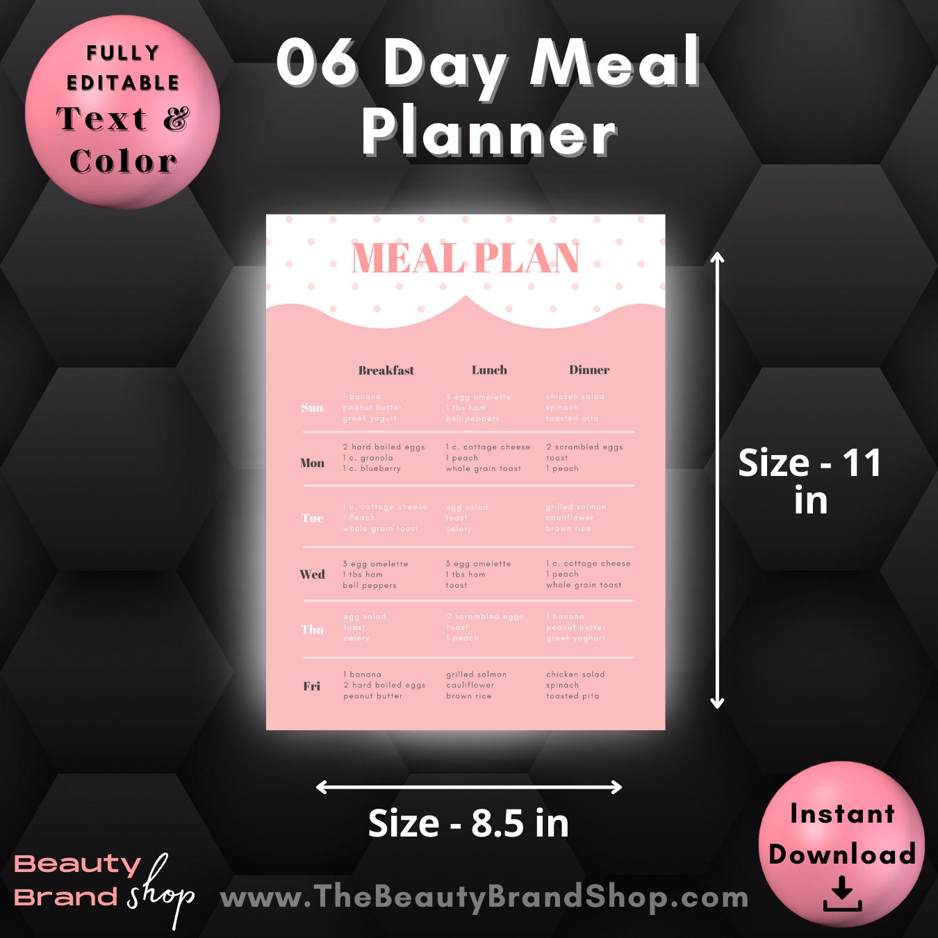 6 Day Meal Planner Template, Editable Canva Meal Planner, Digital Meal ...