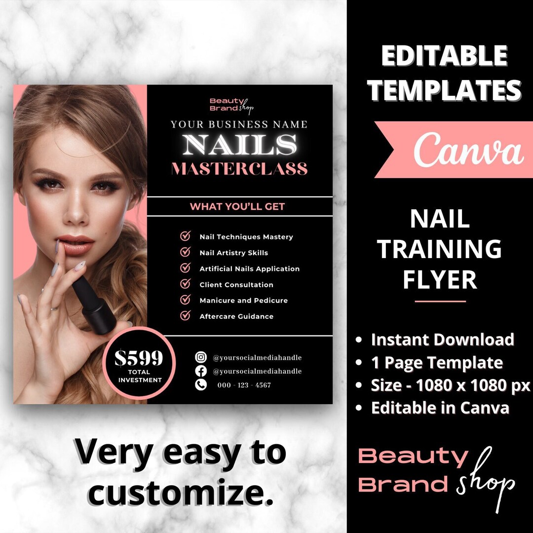 Nail Class Flyer, DIY Flyer Template Design, Nail Training Flyer, Nails ...