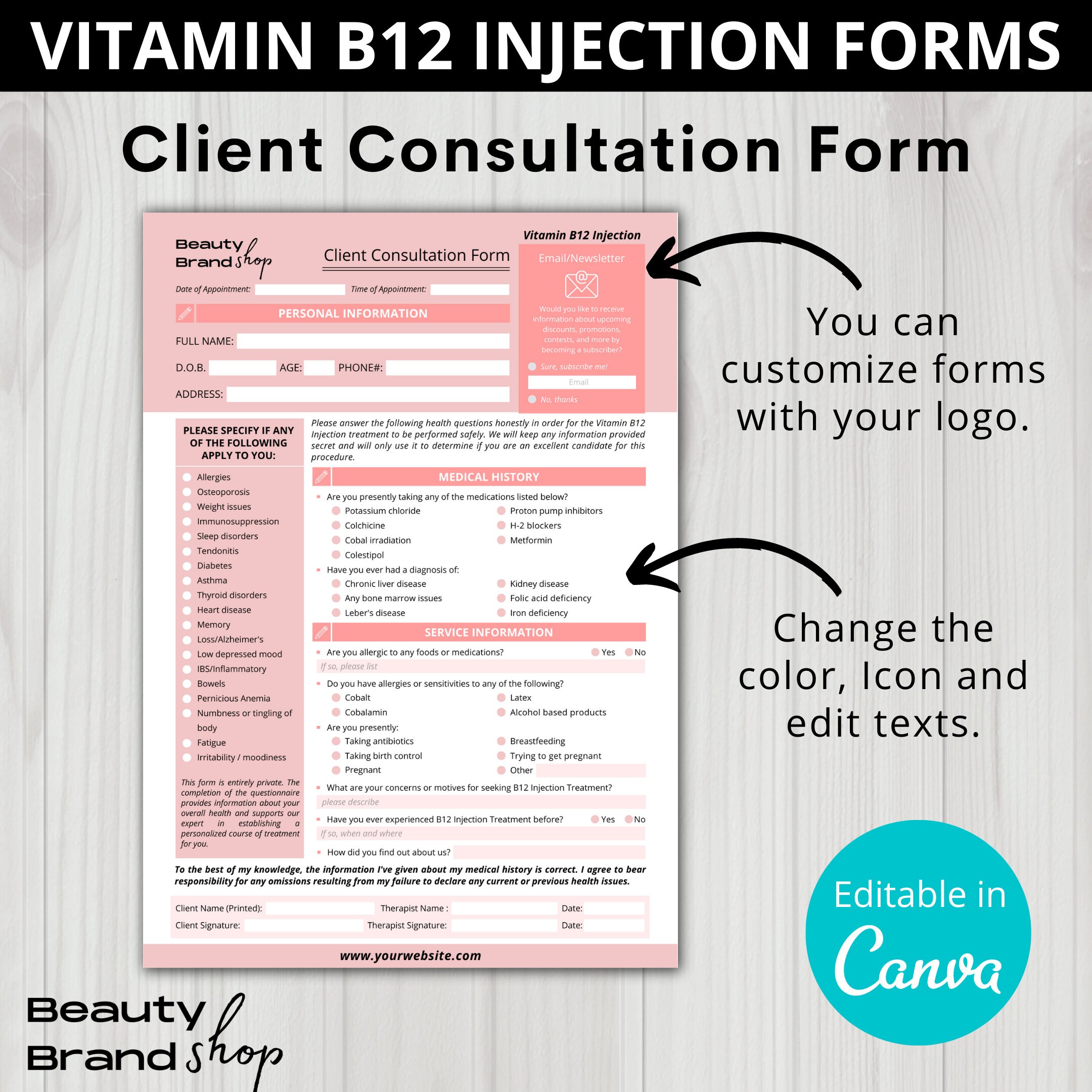 Vitamin B12 Injection Forms, Vitamin B12 Injection Consent Form, B12 ...